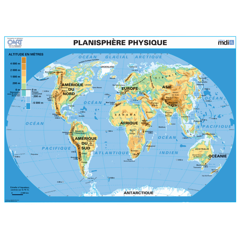 Carte murale Planisphère Relief - Planisphère politique et Planisphère ...